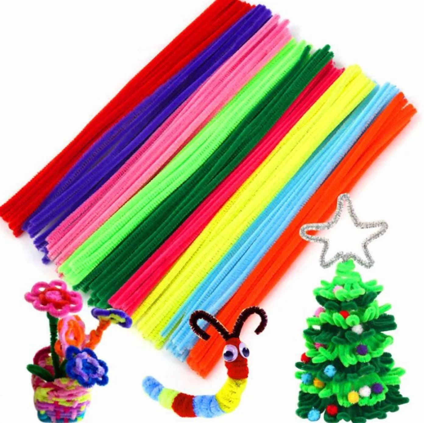 100Pcs Chenille Stems Pipe Cleaners Kids Plush Educational Toy Diy Blue ...
