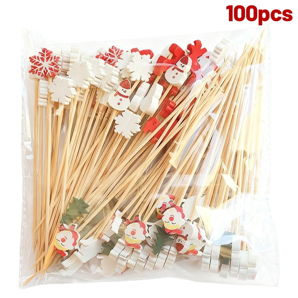 100Pcs Christmas Cocktail Pick Disposable Skewer Santa Claus Snowman ...