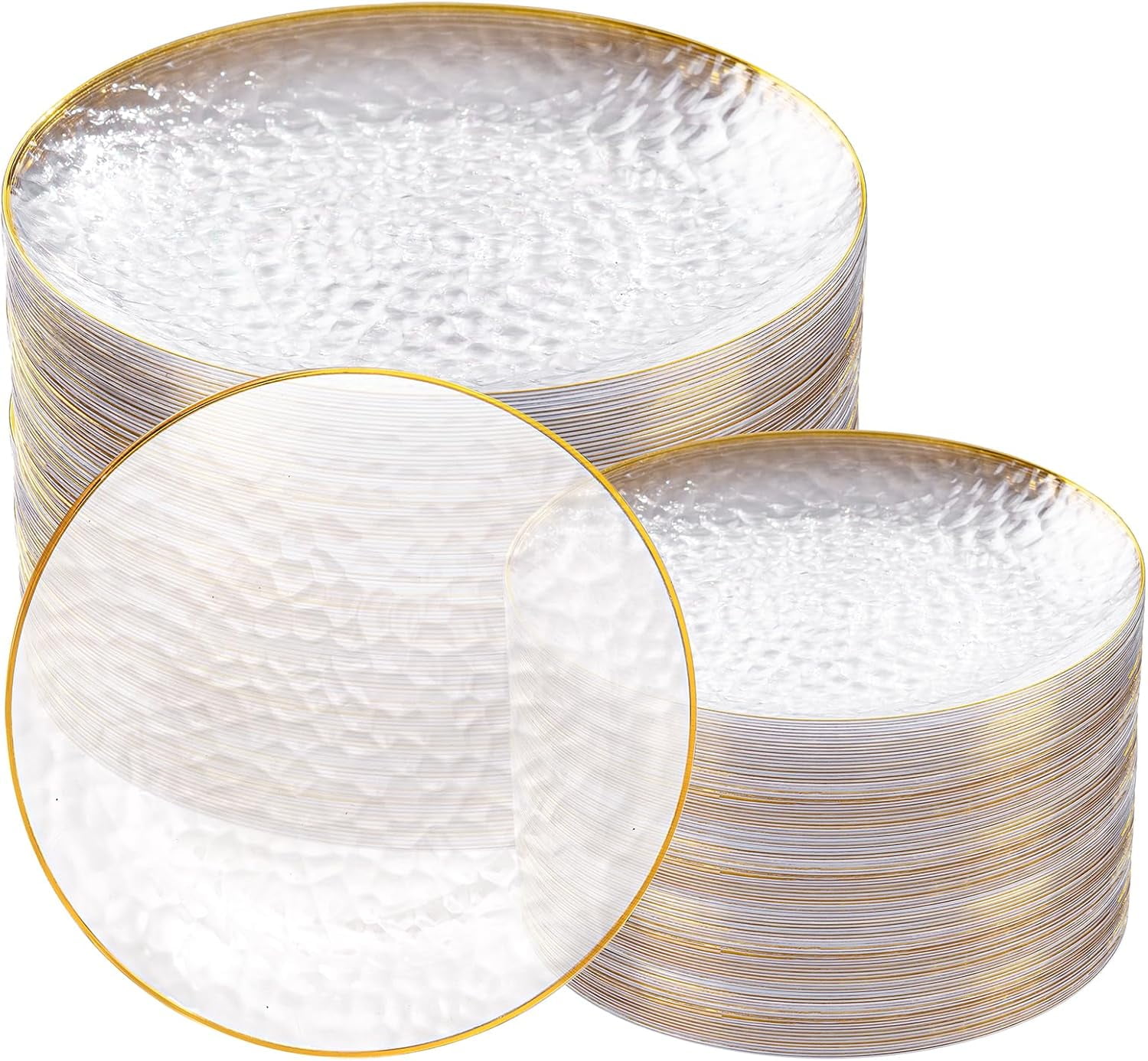 100Pcs Clear Gold Plastic Plates, Disposable Plates With Gold Rim ...