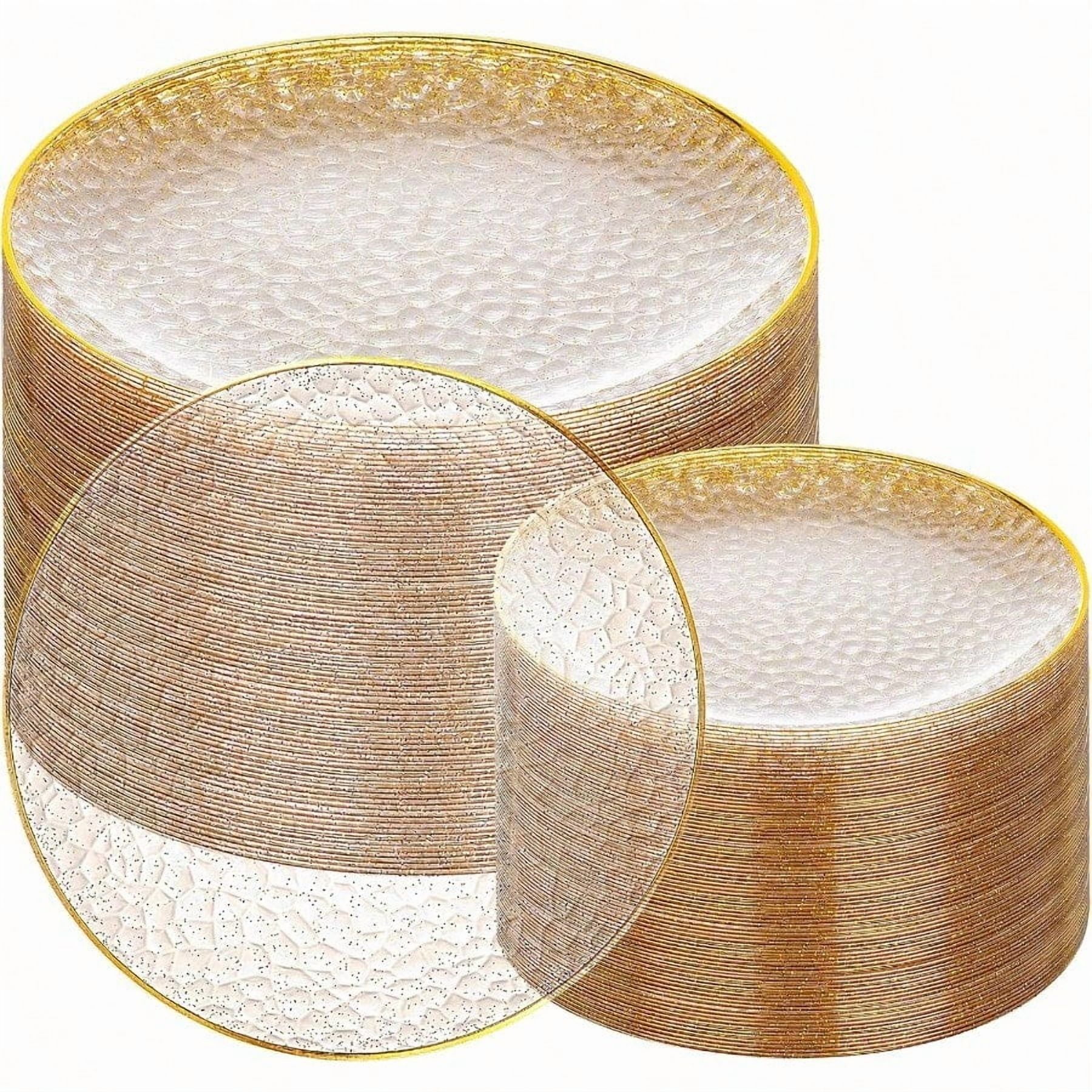 100Pcs Clear Gold Plastic Plates Gold Glitter Disposable Plates ...