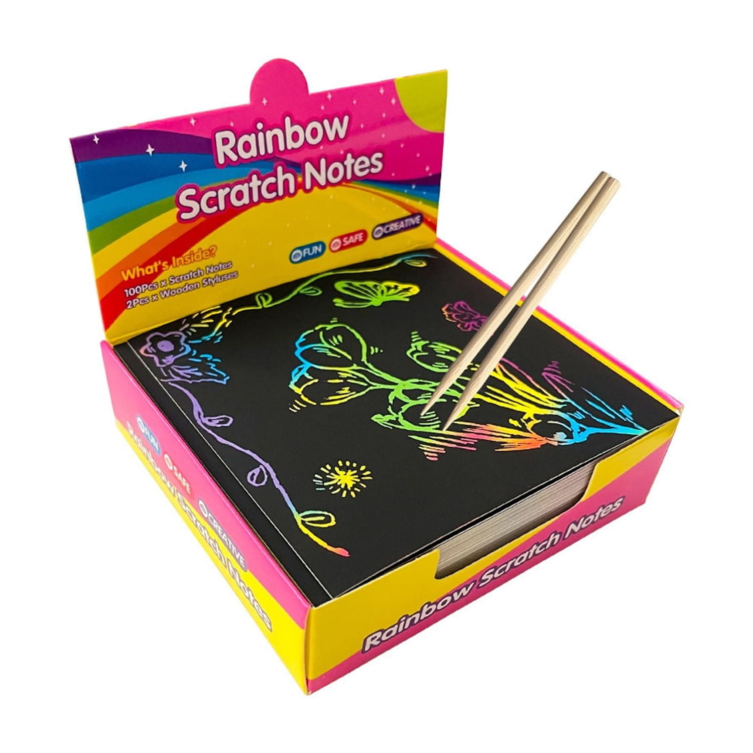 100Pcs Color Scratch Notes Paper Pad Cards With Pen Children Kids Draw ...