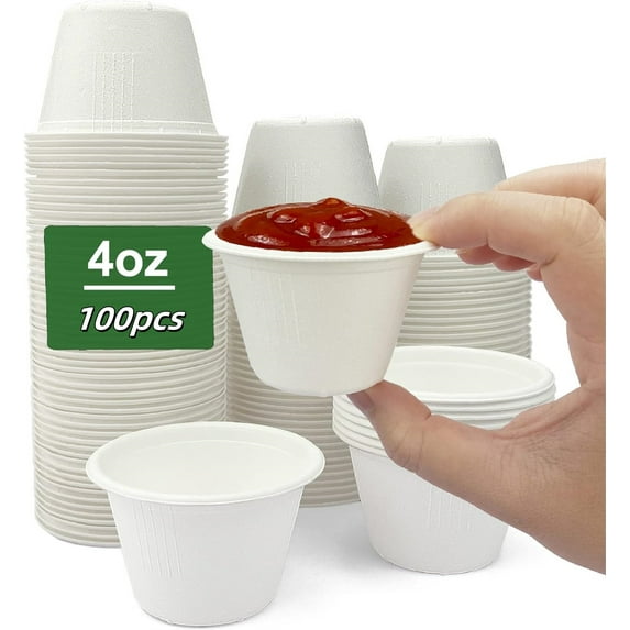 100Pcs Compostable Disposable Cup,4 OZ Disposable Condiment Cups,Eco ...