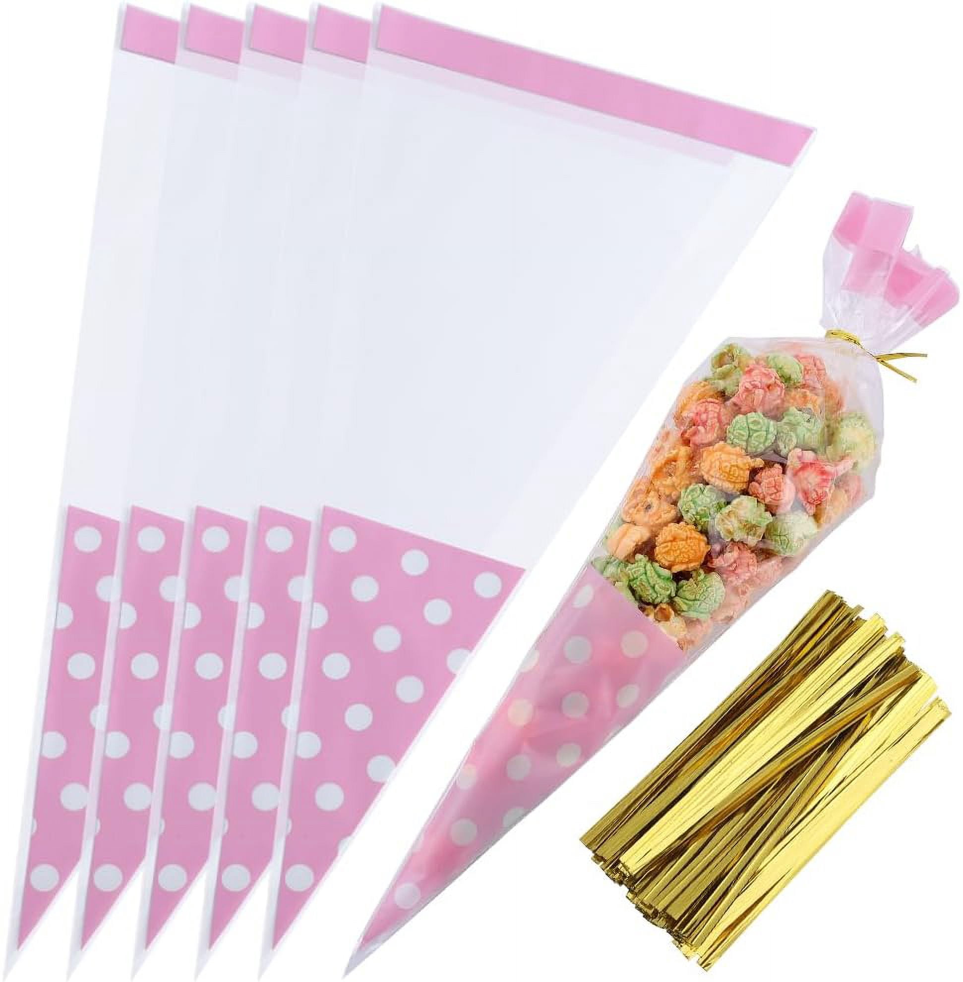 100Pcs Cone Candy Bag Clear Triangle Dot Candy Pouches Treat Bags ...