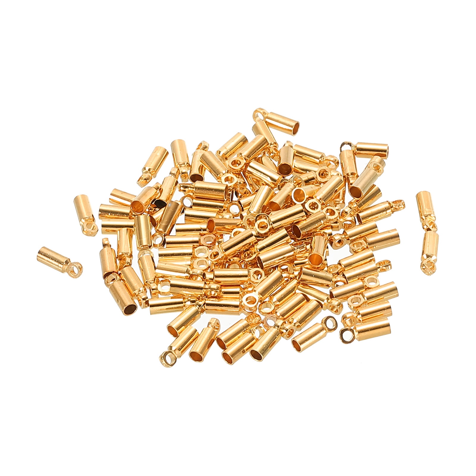 100Pcs Cord End Caps 1.4mm End Cap Barrel Beads Kumihimo End Caps Brass ...