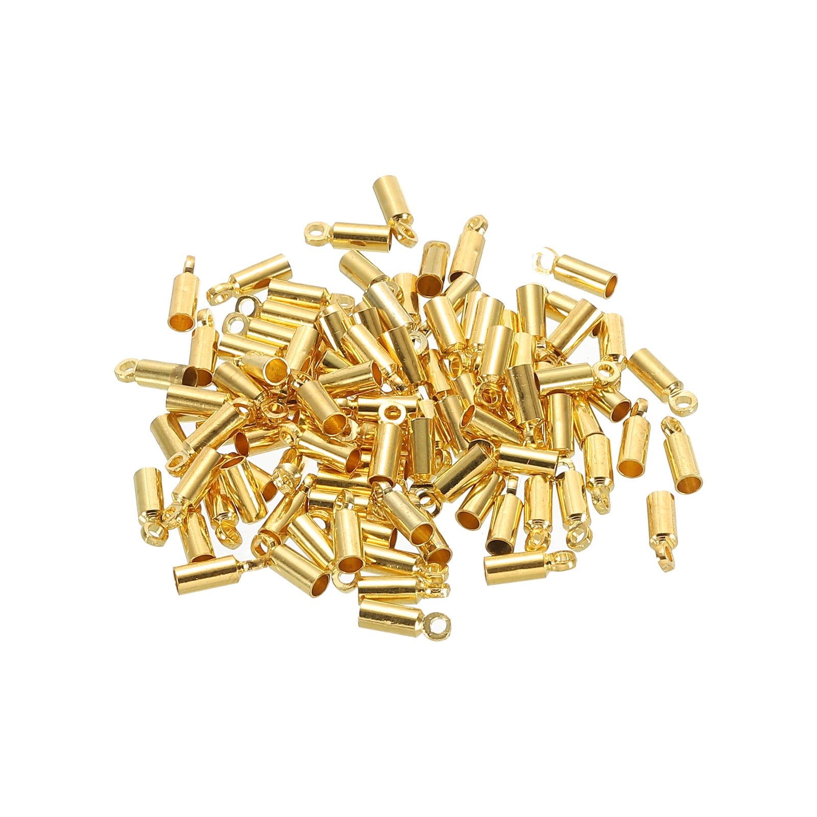 100Pcs Cord End Caps 2mm End Cap Barrel Beads Kumihimo End Caps Brass ...