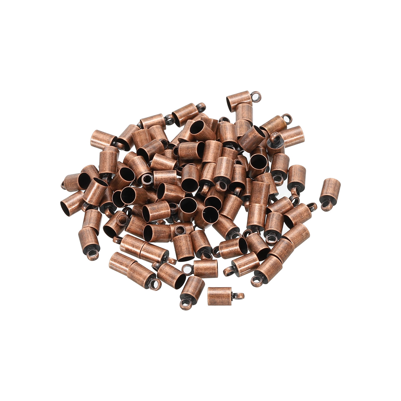 100Pcs Cord End Caps 4mm End Cap Barrel Beads Kumihimo End Caps Brass ...