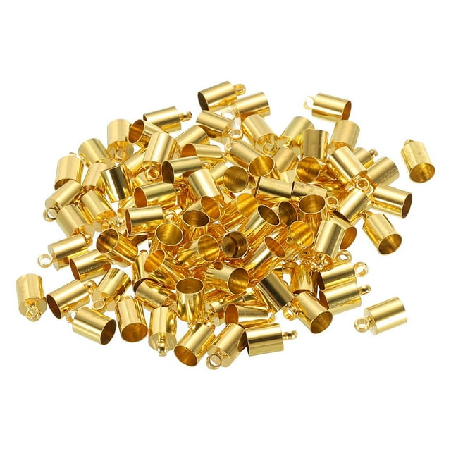 100Pcs Cord End Caps 5mm End Cap Barrel Beads Kumihimo End Caps Brass ...