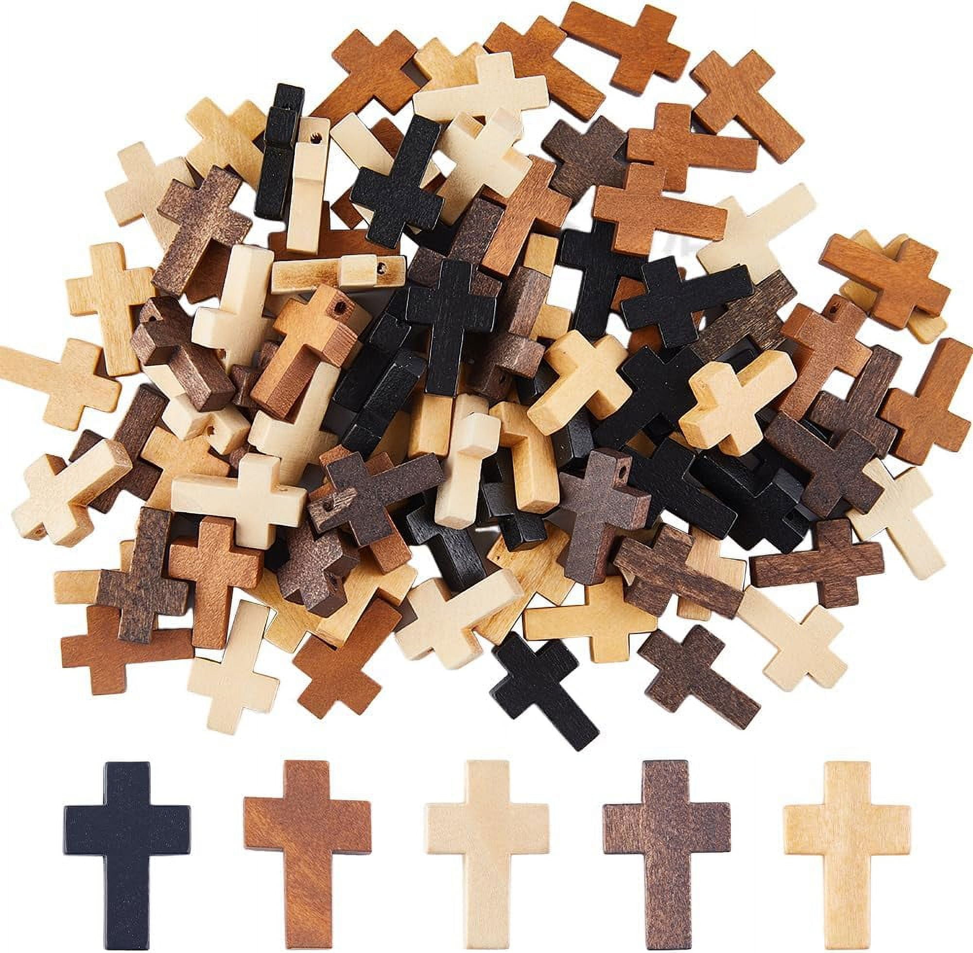 100Pcs Cross Charms Bulk Wood Cross Beads Natural Wooden Cross Bead ...