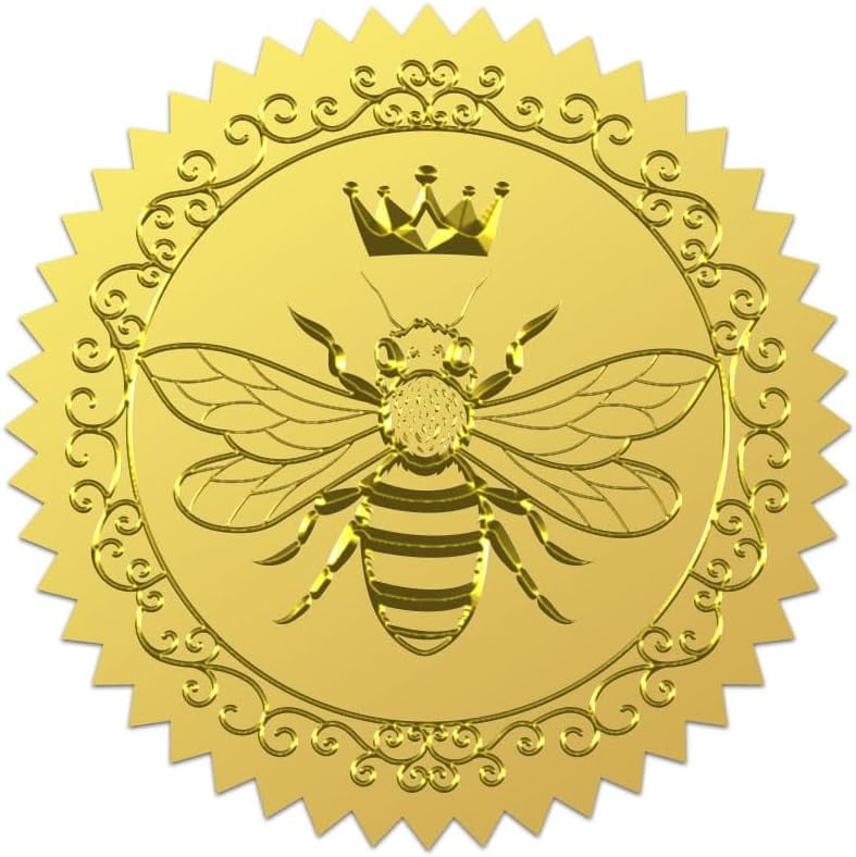 100Pcs Crown Bee Gold Foil Stickers 2 Inch Insects Theme Gold Envelopes ...