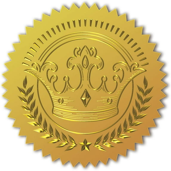 100Pcs Crown Gold Foil Certificate Seals Self Adhesive Embossed Seals ...