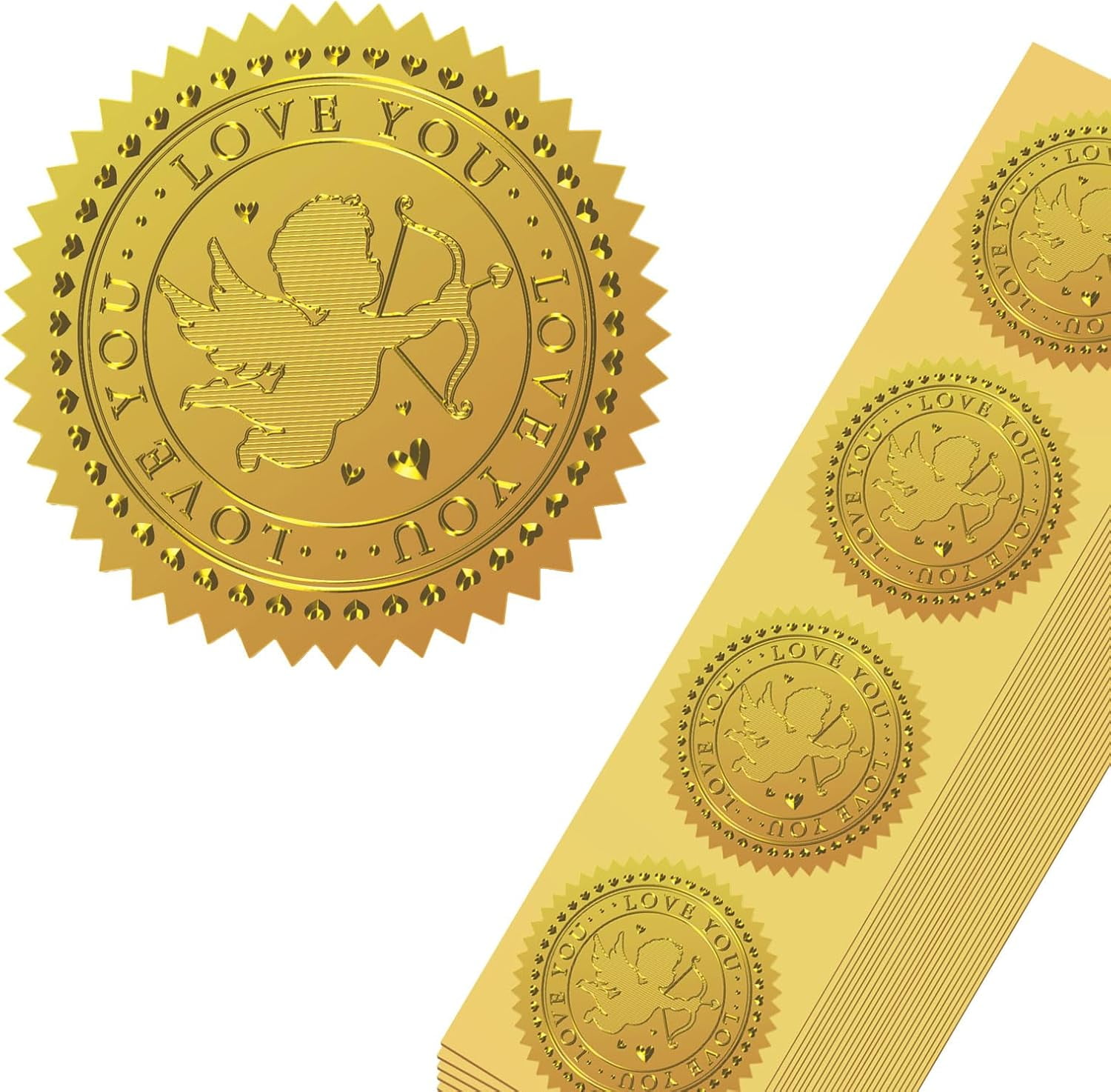 100Pcs Cupid Gold Foil Certificate Seals Foil Embossed Stickers Self ...