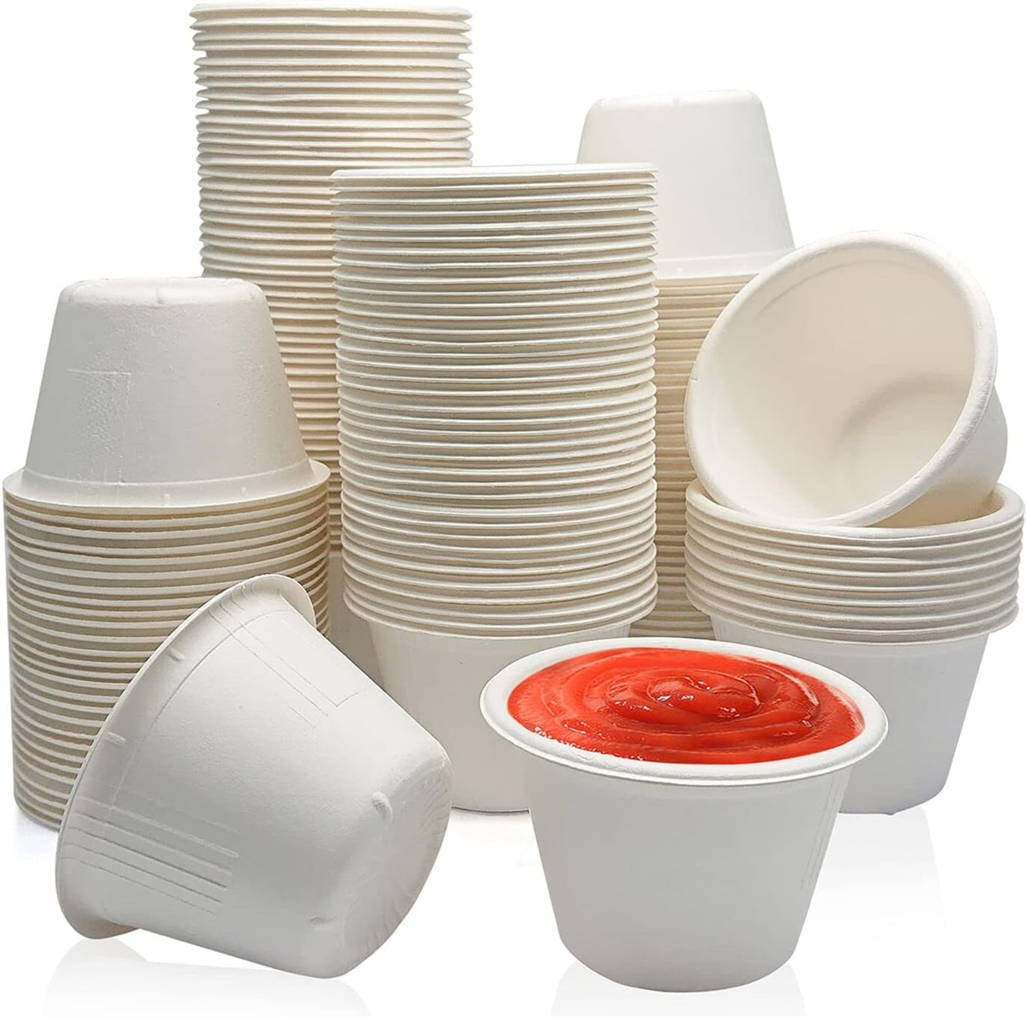 100Pcs Disposable Fiber Souffle Cups,Compostable Portion Cups,4 OZ ...
