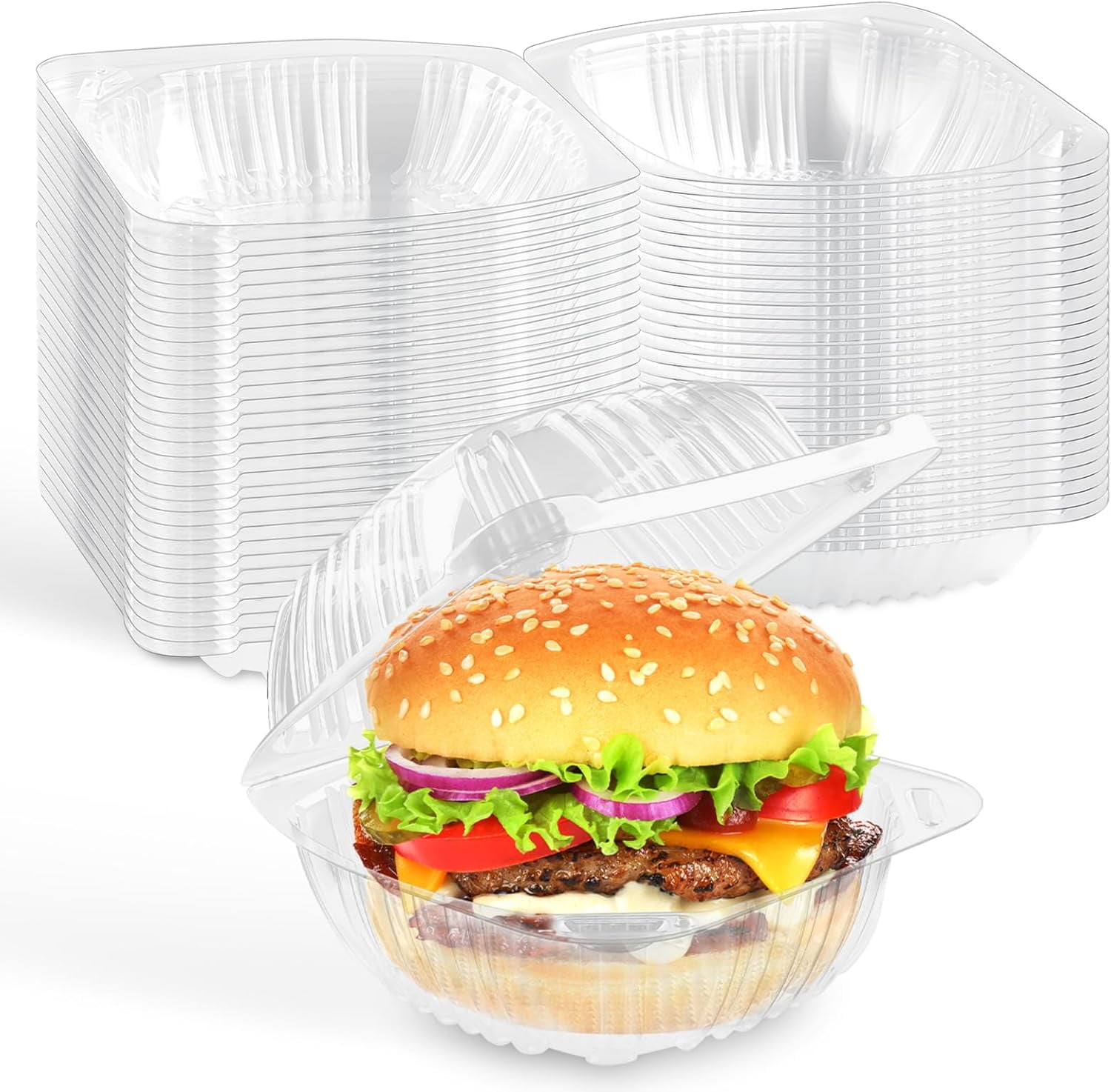 100Pcs Disposable Plastic Take Out Boxes,Dome Hamburger Containers ...