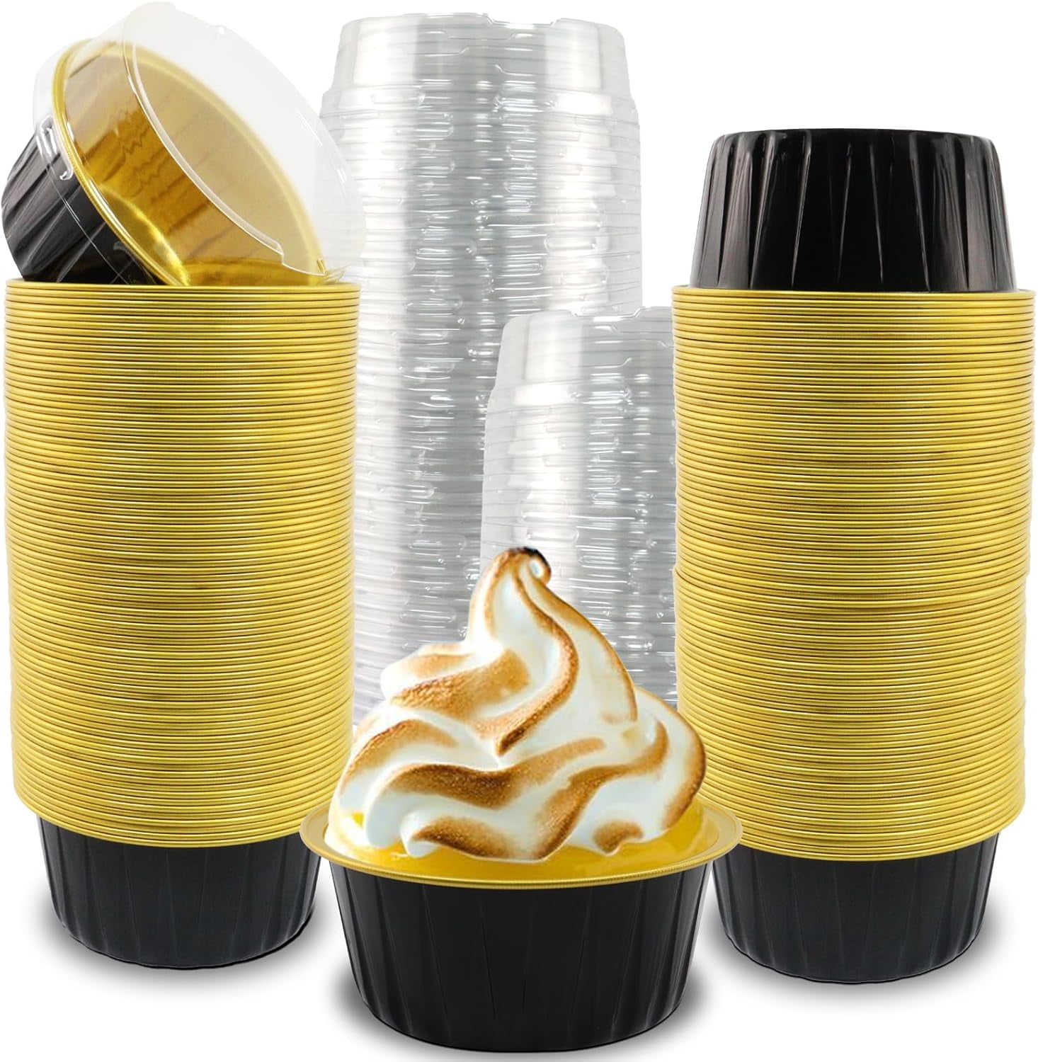 100Pcs Disposable Ramekins, 5oz Mini Cake Pans with Lids Aluminium Foil ...