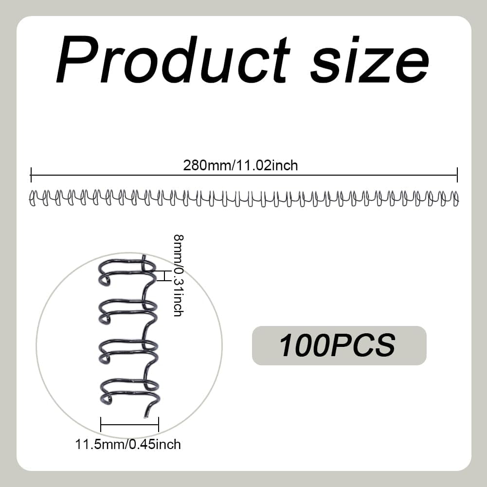 100Pcs Double Loop Binding Wires 34-Loop 3 Holes/Inch Black Binding Spines Combs Ring Twin Loop ...