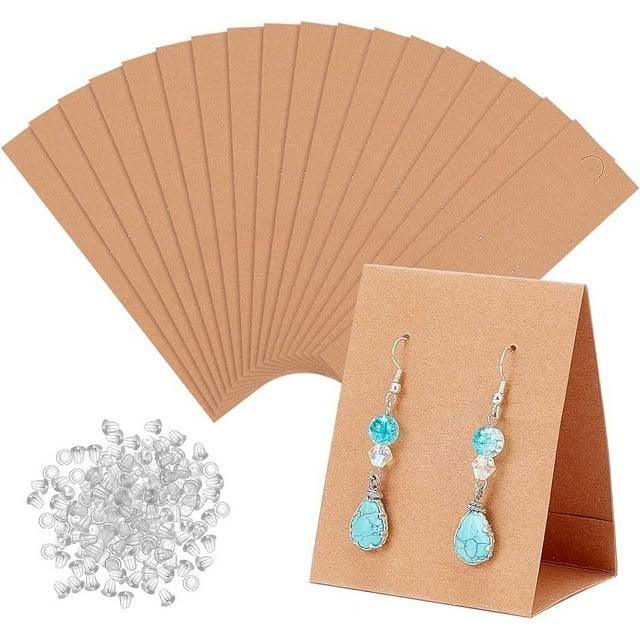 100Pcs Earring Display Cards 3D Triangle Kraft Paper Earring Holder ...