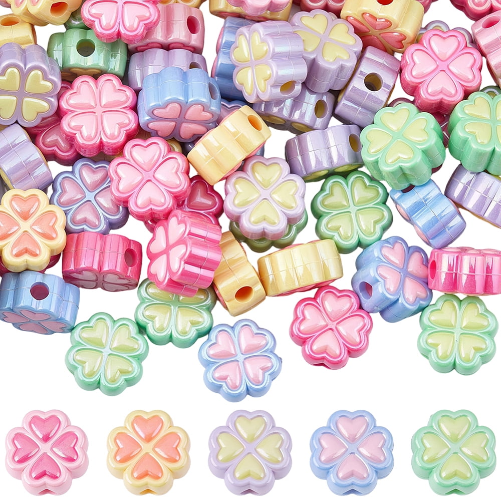 100Pcs Electroplated Opaque Resin Beads Flower AB Color Plated Mixed ...