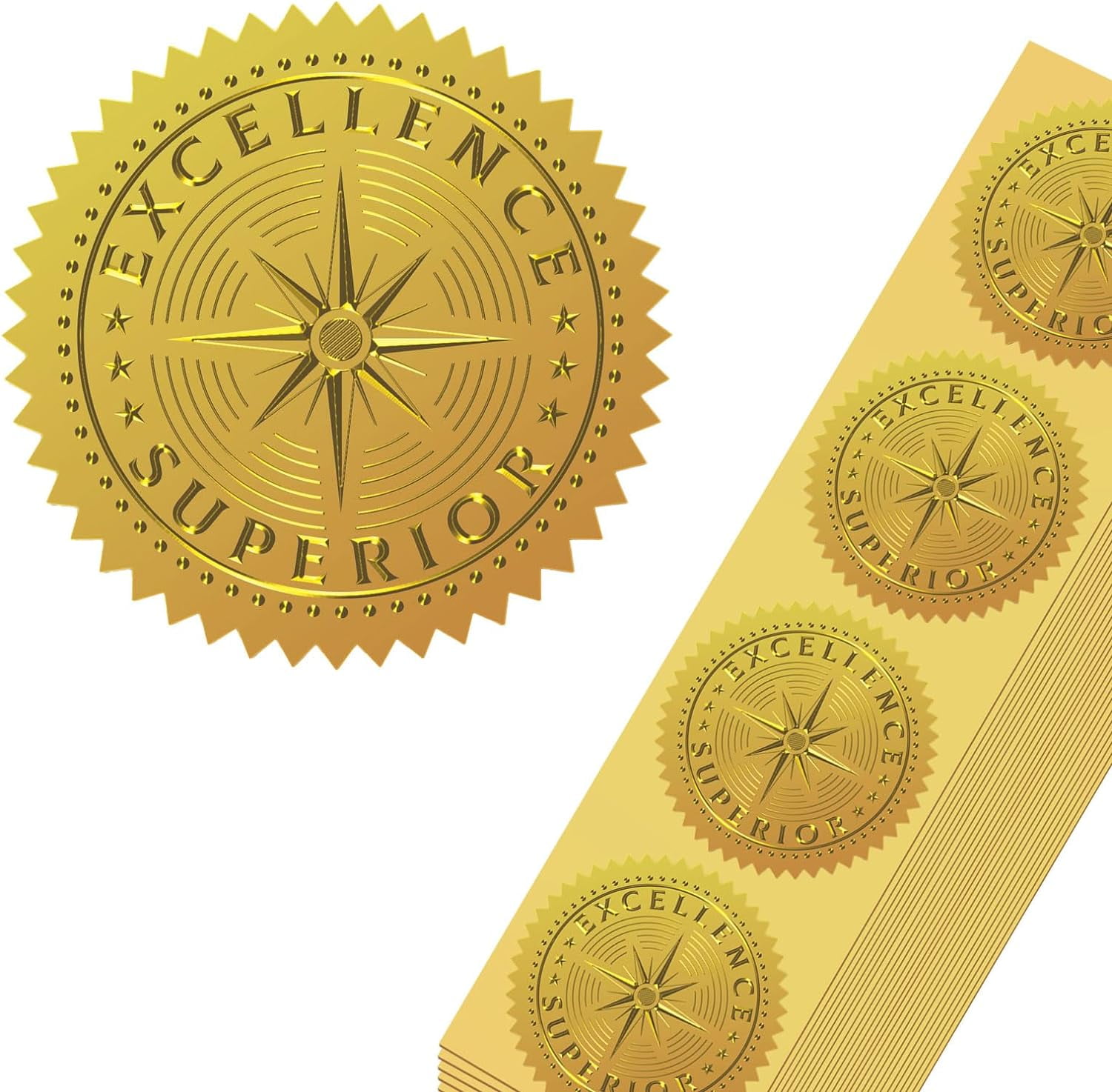 100Pcs Excellence Superior Gold Foil Certificate Seals - Embossed ...