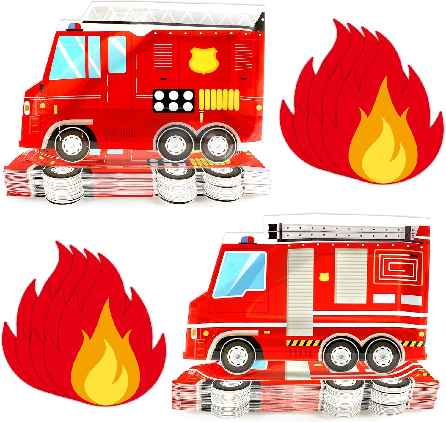 100Pcs Firetruck Birthday Party Plates and Fire Shaped Napkins Fireman ...