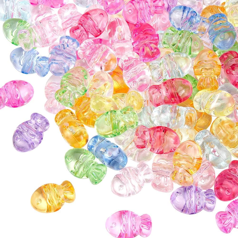 100Pcs Fish Shaped Beads Fish Ocean Beads Small Transparent Colorful ...
