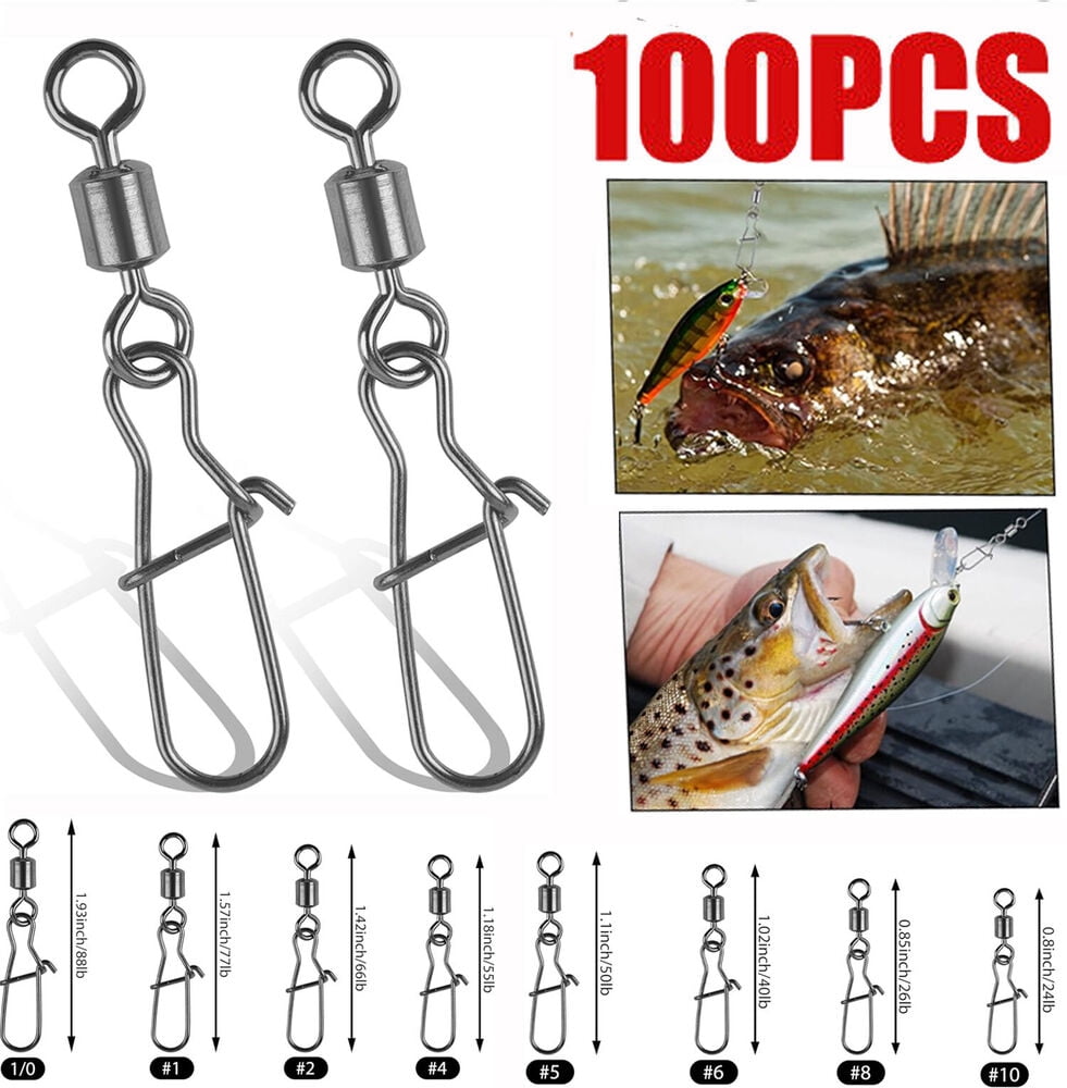 100Pcs Fishing Rolling Barrel Swivels W Duo Lock Snap Connector W Quick ...