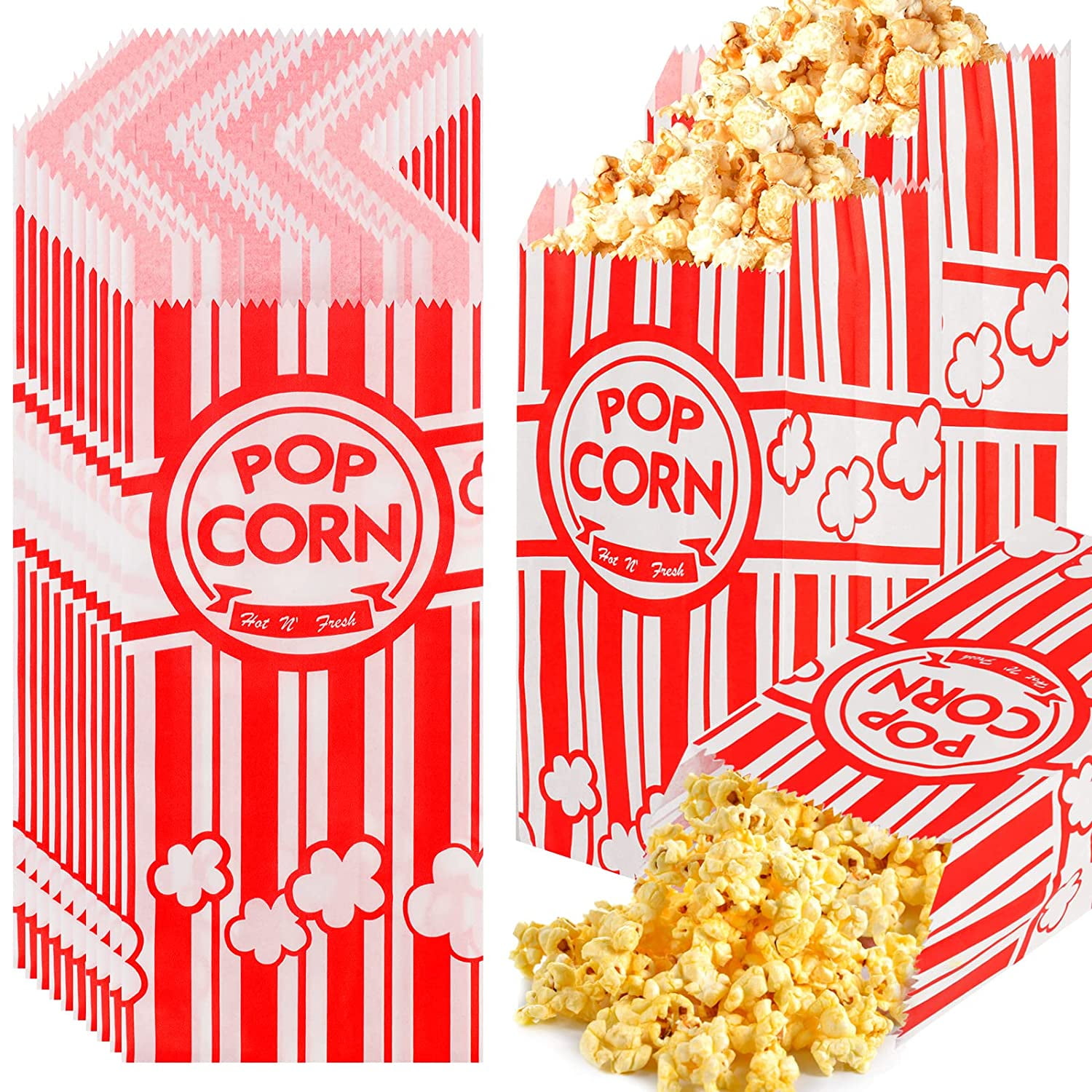 100Pcs Flat Bottom Popcorn Bags, Trianu Paper Popcorn Bags for Family ...