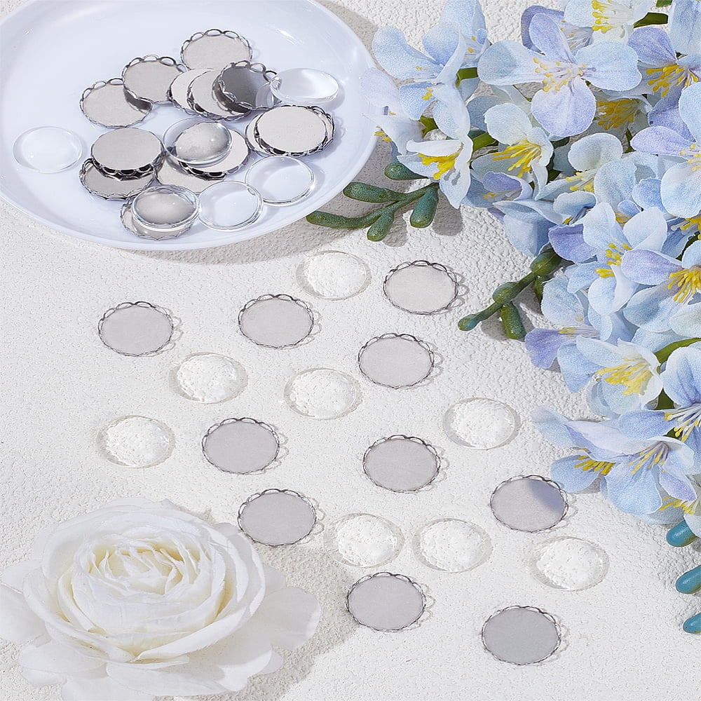 100Pcs Flat Round Cabochon Making Kits 304 Stainless Steel Blanks Base ...
