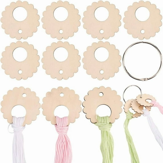 100Pcs Flower Wood Thread Embroidery Floss Organizer Chips 2.2 Inch ...