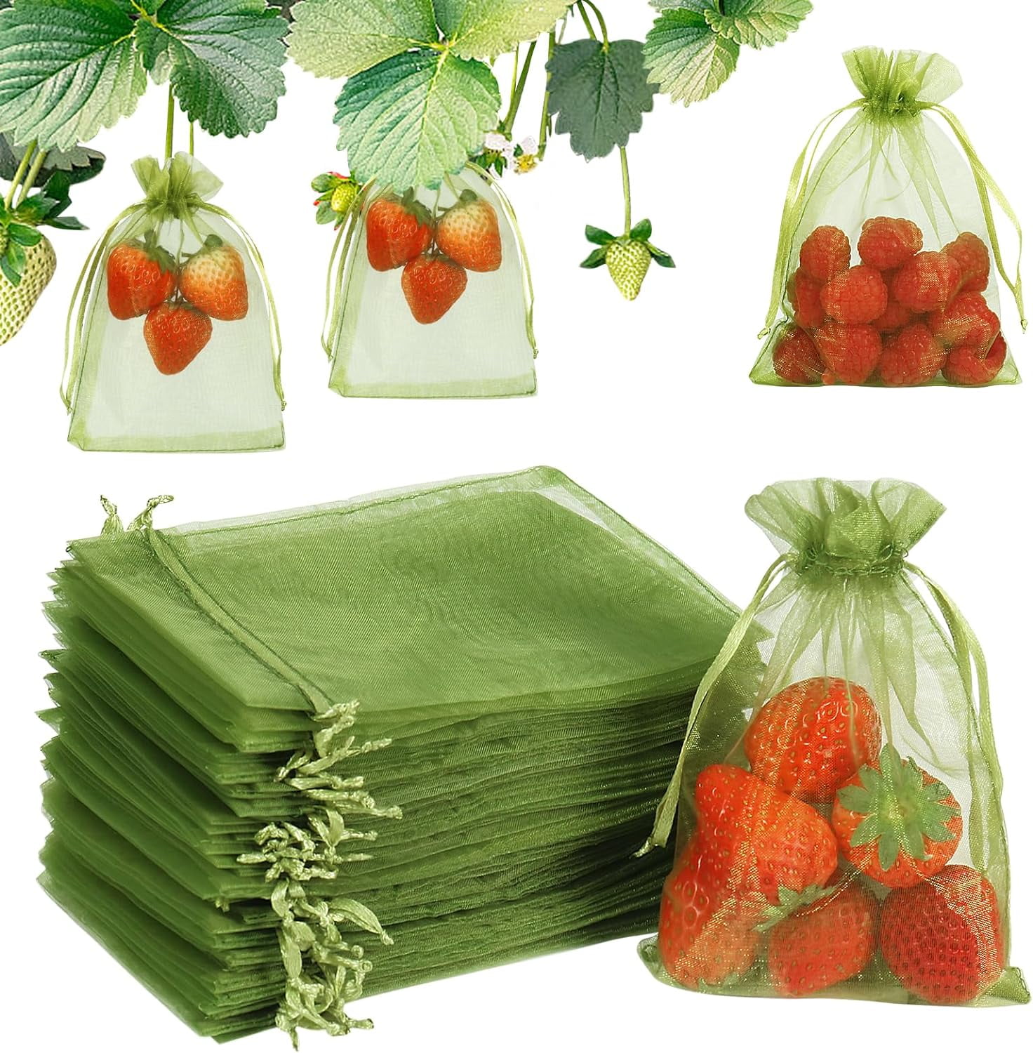 100Pcs Fruit Protection Bags, 4x6 Inch Green Strawberry Netting Cover ...