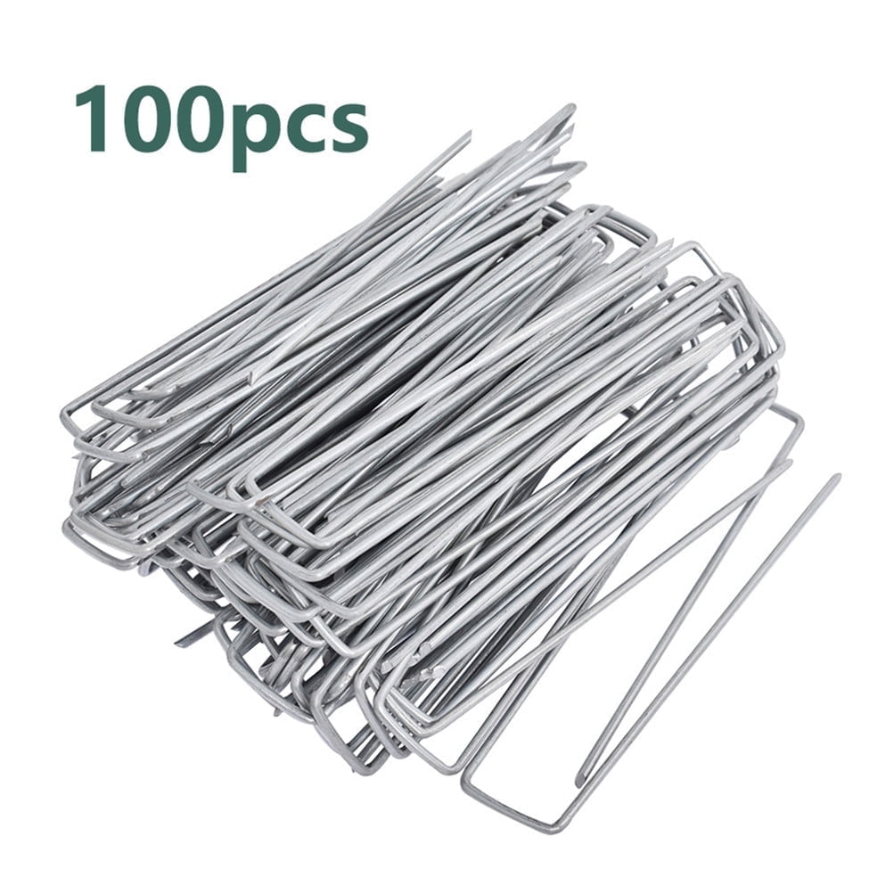 "100Pcs Galvanized Garden Staples Landscape Ground Nails Stakes Pins ...