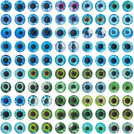 100Pcs Glass Eyes Cabochons 12mm Mixed Style Eyes Flatback Dome ...