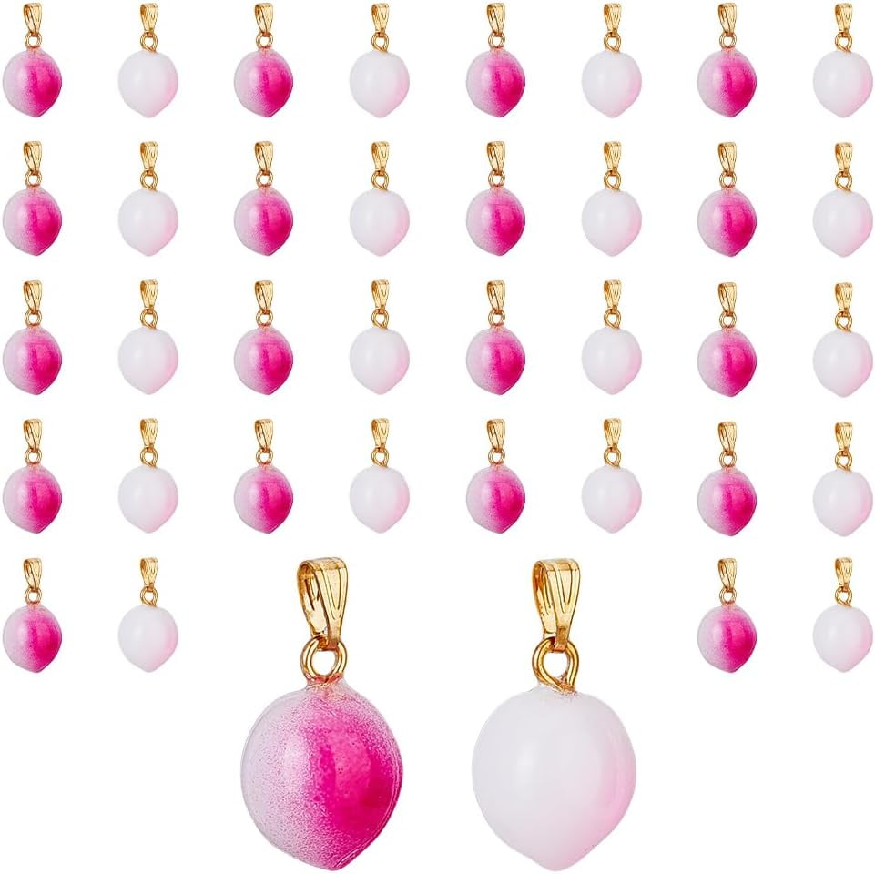 100Pcs Glass Peach Charms 2 Colors Opaque Spray Painted Charms 3D Peach Charms Kawaii Fruit ...