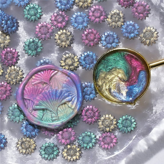 100Pcs Glittering Colored Waxes Seal Beads for Seal Stamp Flower Shaped ...