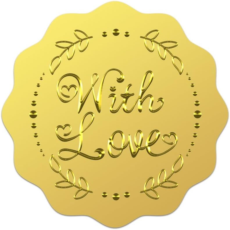 100Pcs Gold Envelope Seal Stickers Embossed Foil with Love Heart ...