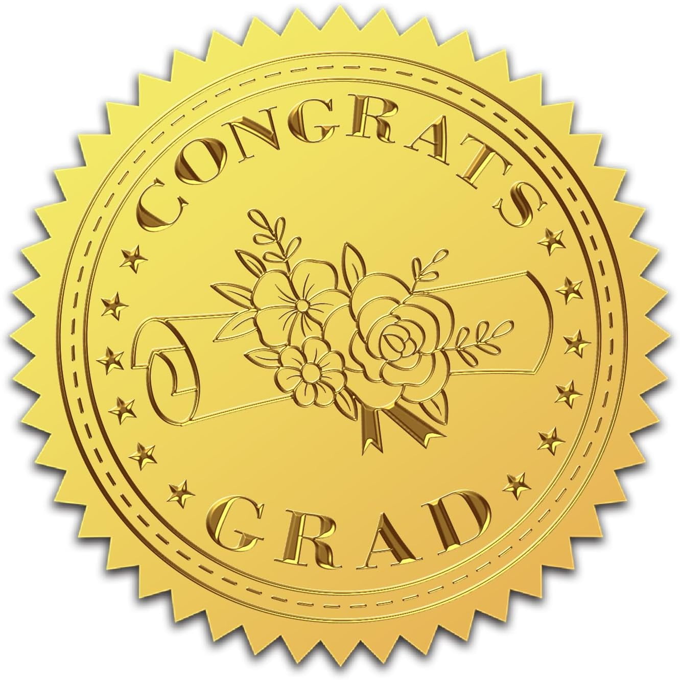 100Pcs Gold Foil Embossed Stickers 2 inch Flower Graduation Self ...