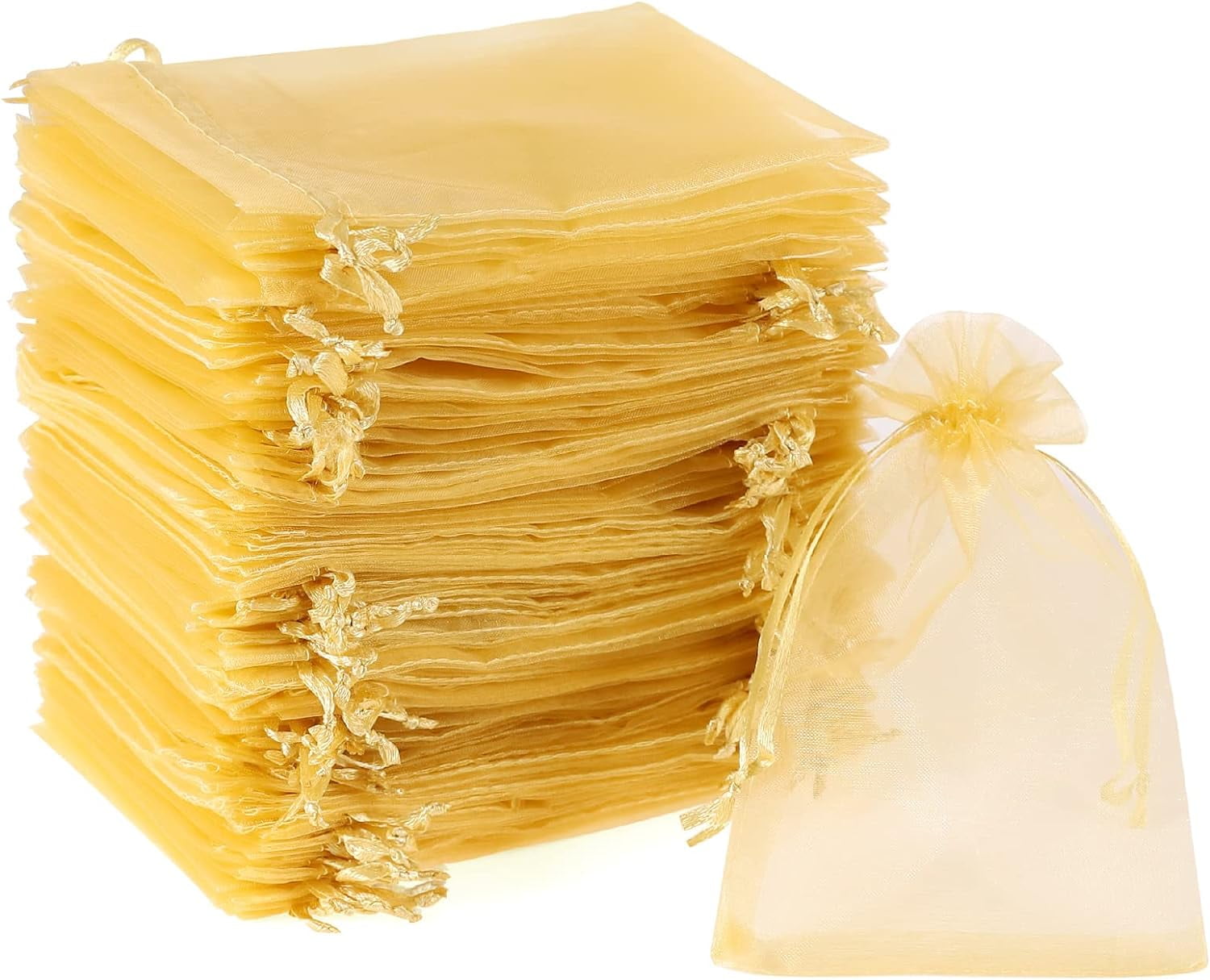 100Pcs Gold Organza Bags. 4X6" Candy Mesh Drawstring Favor Bags Jewelry ...