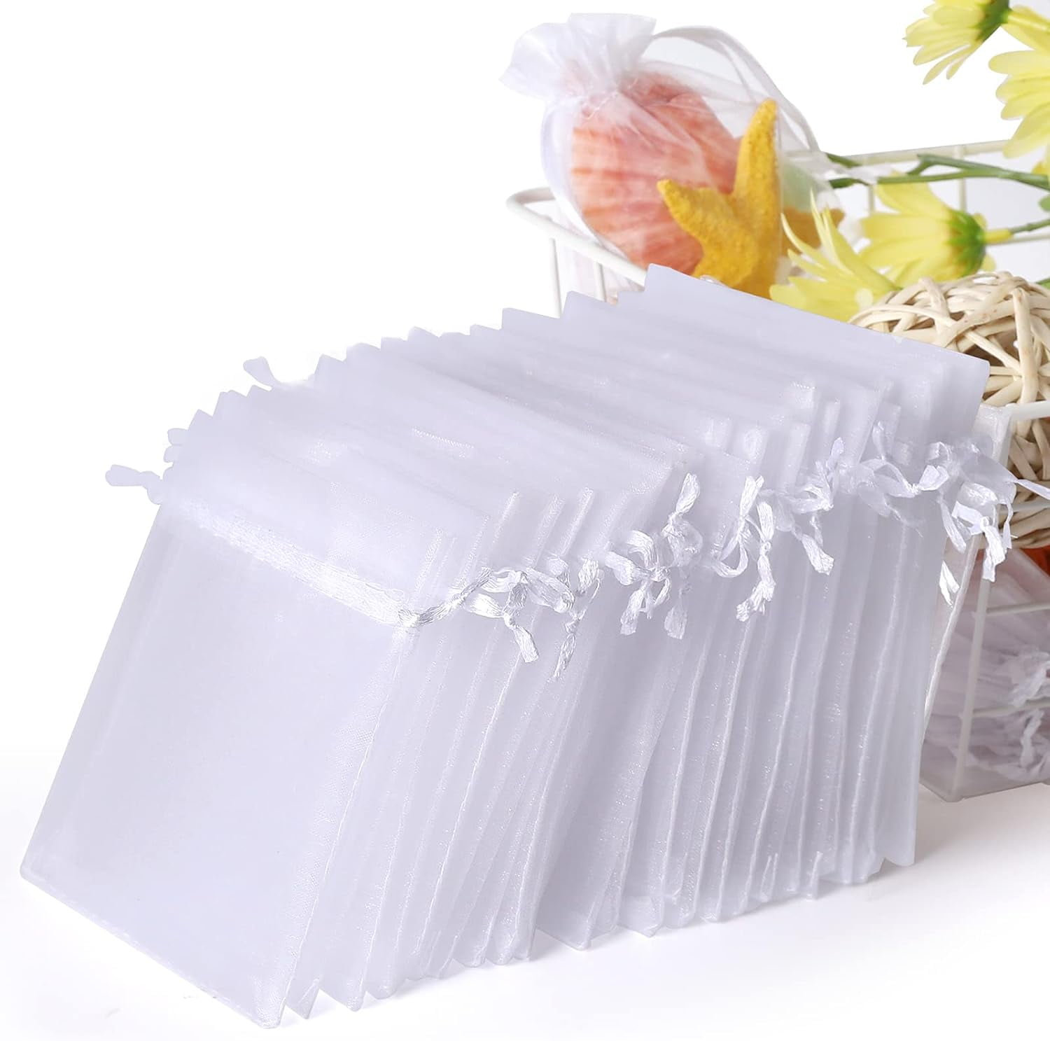 100Pcs Gold Organza Bags. 4X6" Candy Mesh Drawstring Favor Bags Jewelry ...