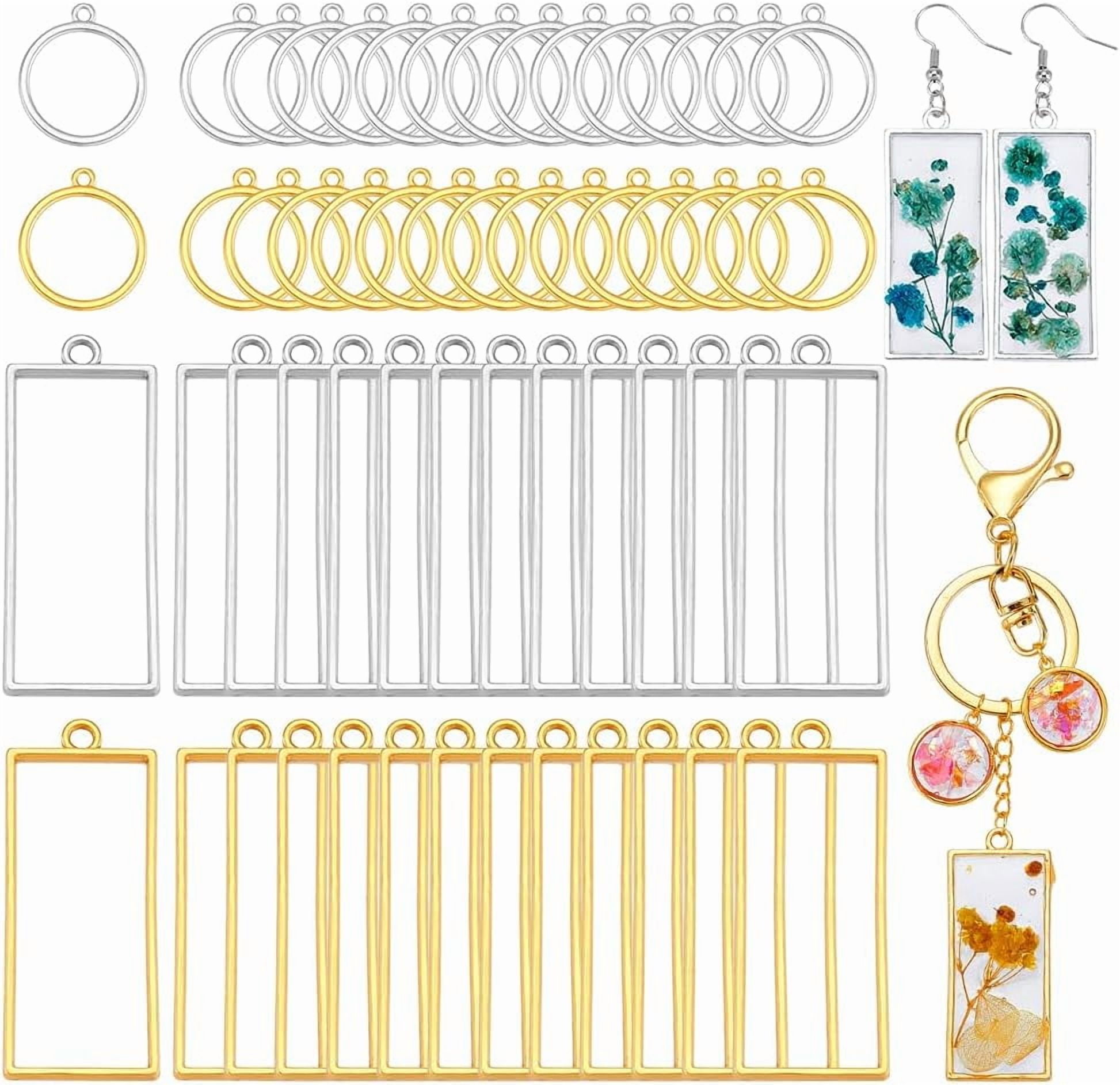 100Pcs Gold Plated Open Bezels 2 Styles Metal Hollow Frame Pendants 2 ...