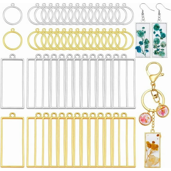 100Pcs Gold Plated Open Bezels 2 Styles Metal Hollow Frame Pendants 2 ...