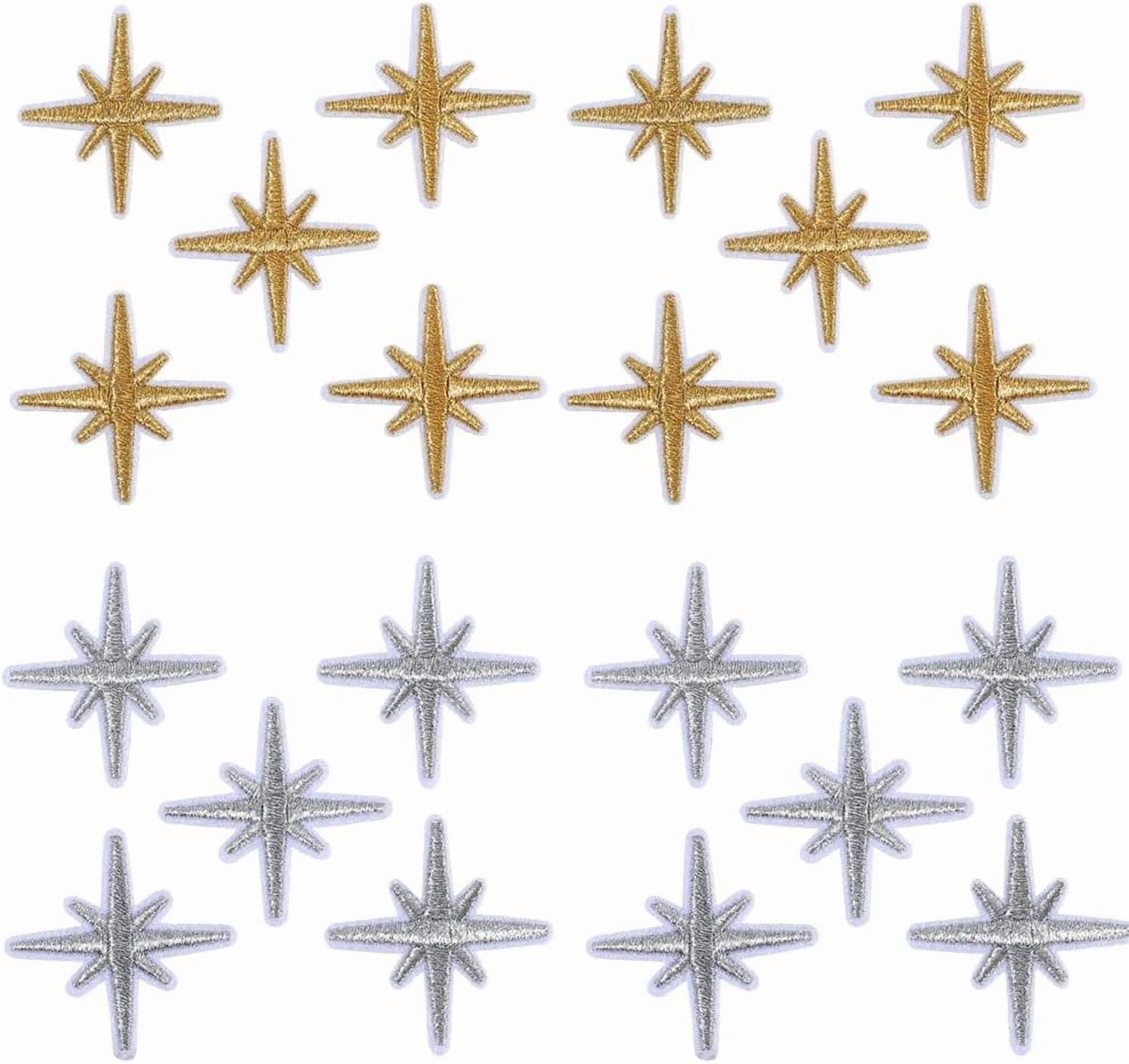 100Pcs Gold Silver Star Embroidered Patches Eight Pointed Stars ...