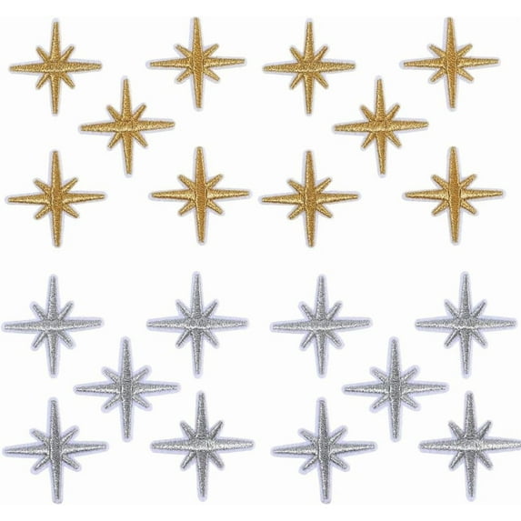 100Pcs Gold Silver Star Embroidered Patches Eight Pointed Stars ...