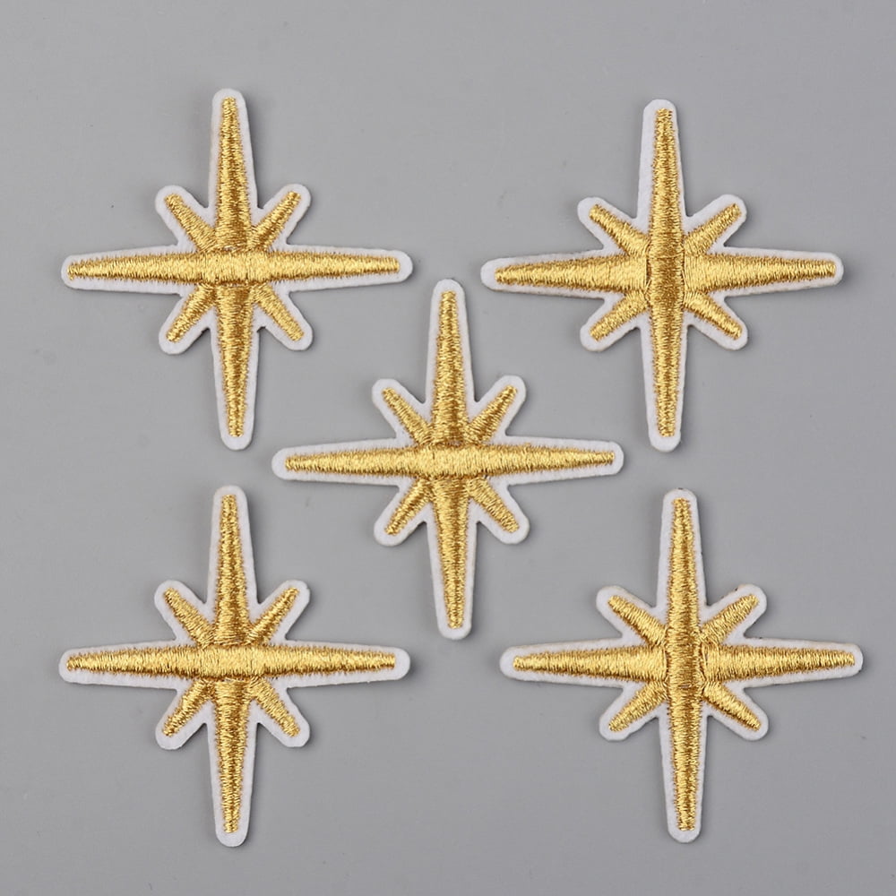 100Pcs Gold Star Embroidered Patches Eight Pointed Star Celestial Iron ...