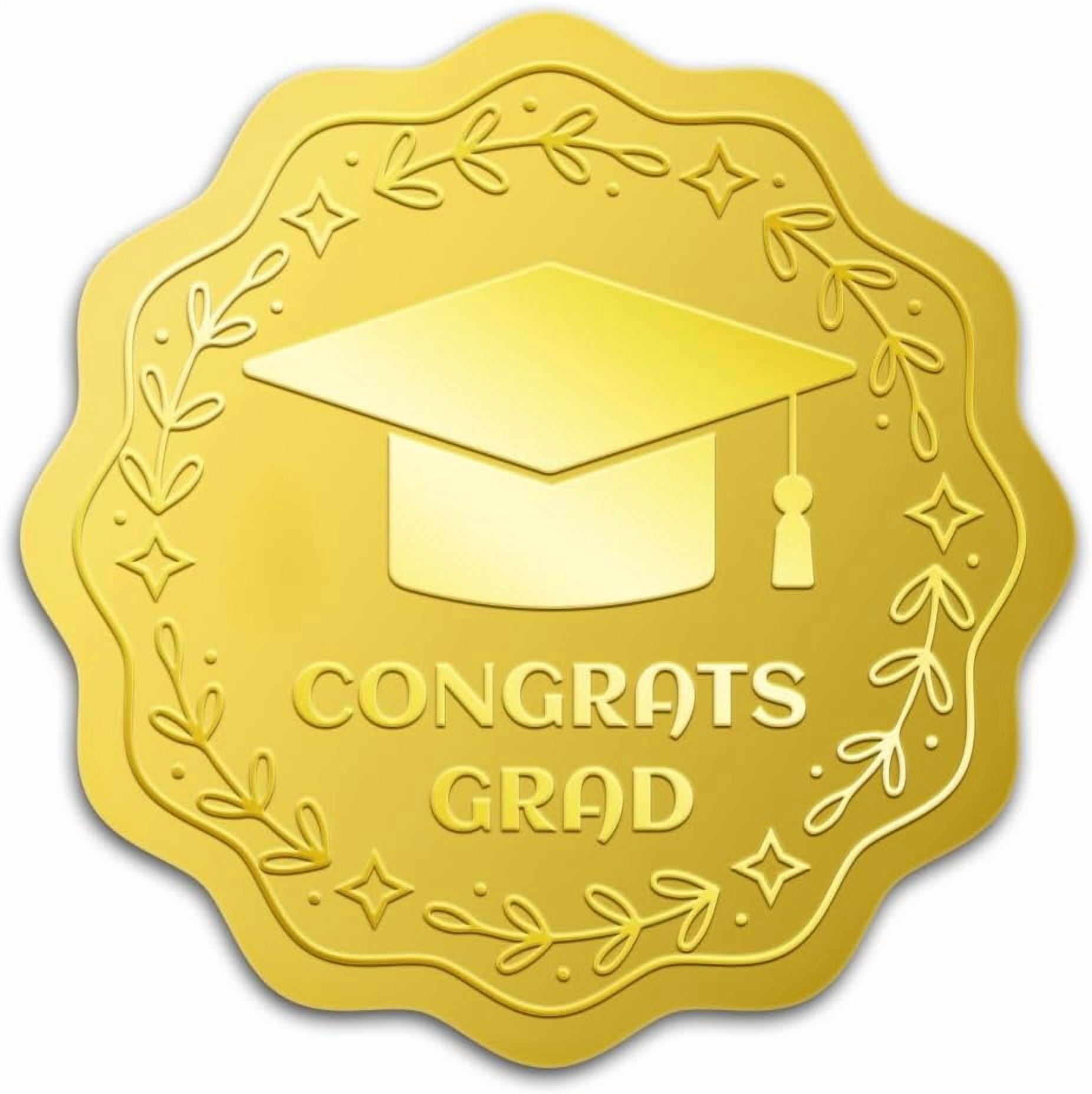 100Pcs Graduation Cap Gold Foil Seal Sticker 2 Inch Embossed Class of ...
