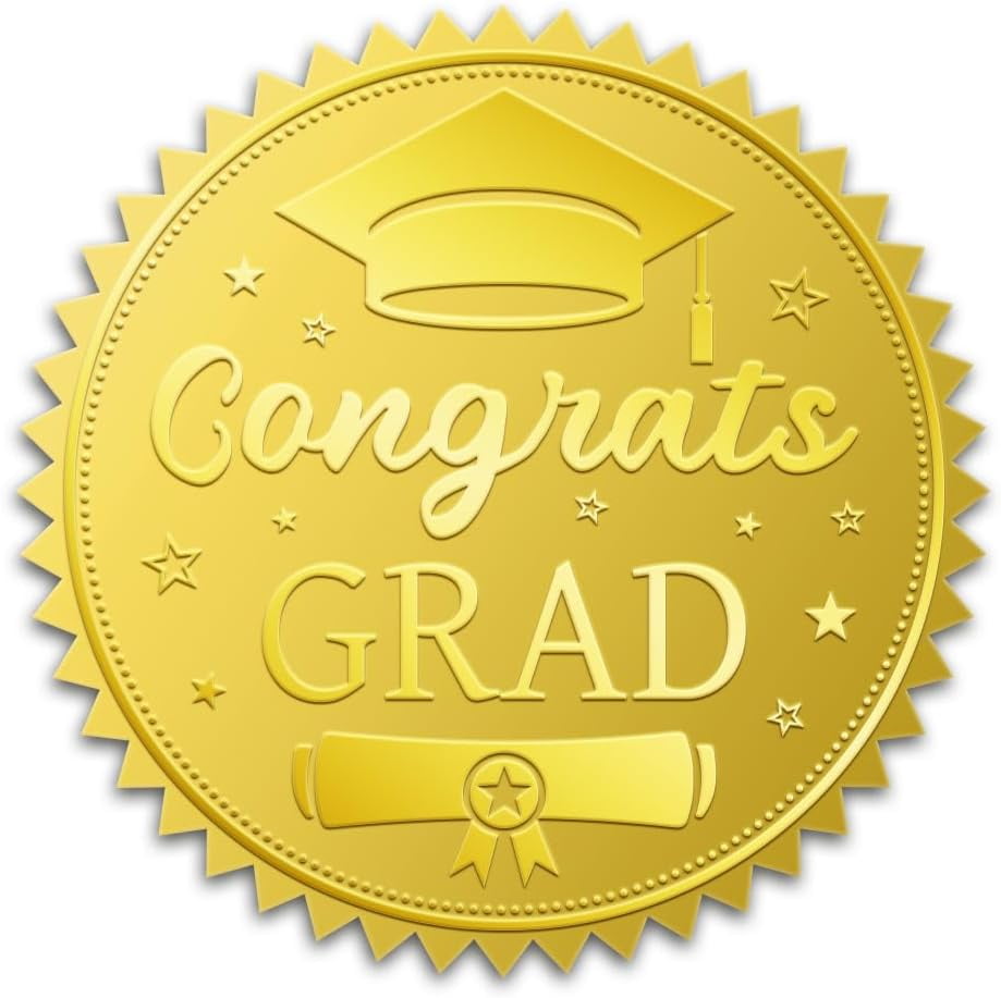 100Pcs Graduation Cap Gold Foil Stickers 2 Inch Congrats Grad Embossed ...