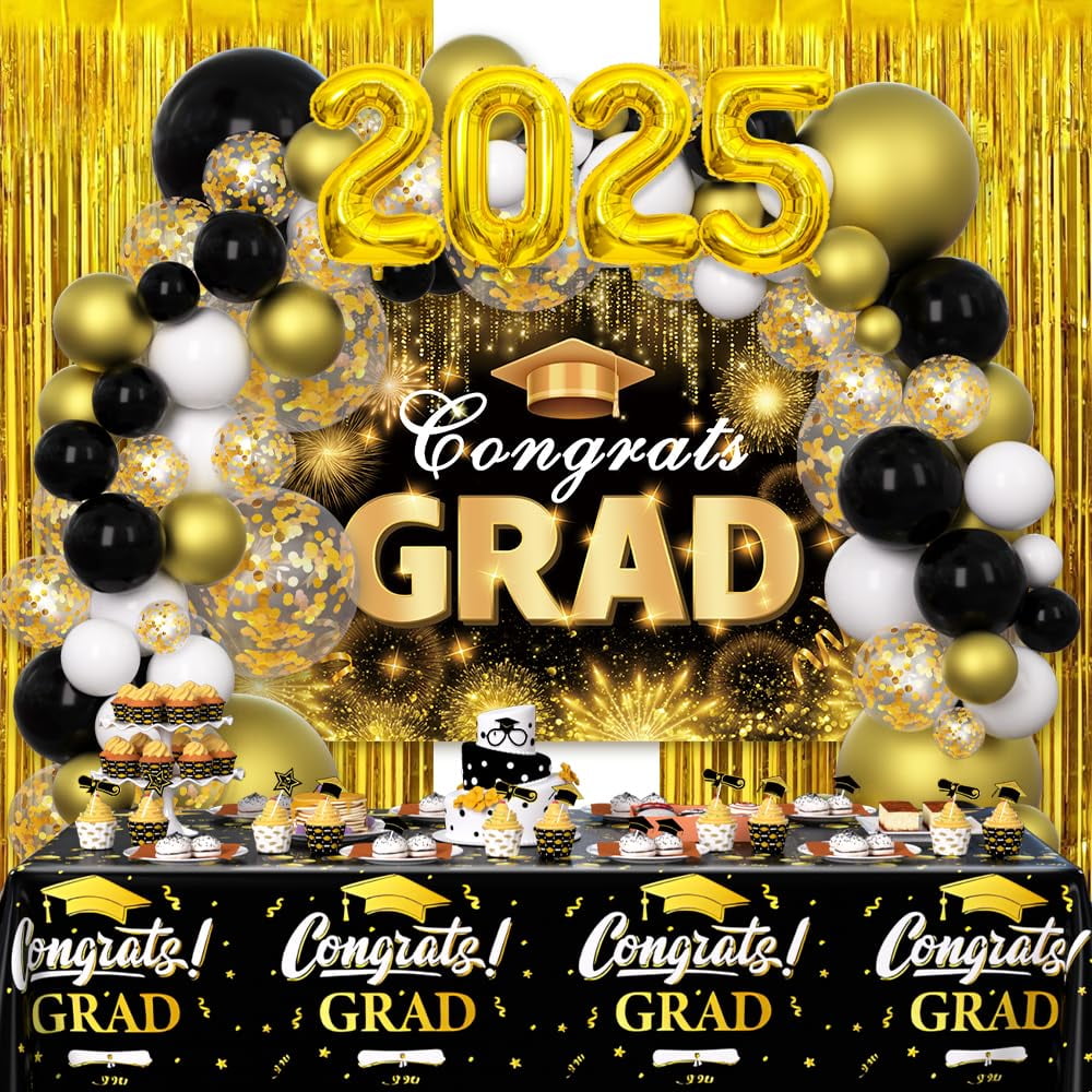 100Pcs Graduation Decorations Class DHF10 of 2025 Black and Graduation ...