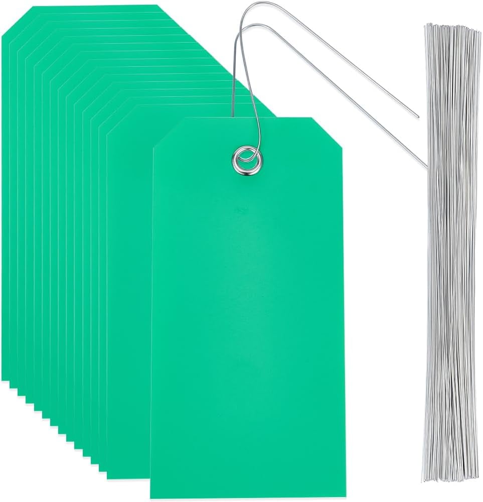 100Pcs Green Shipping Tags Blank Waterproof Tags with Iron Wire String ...