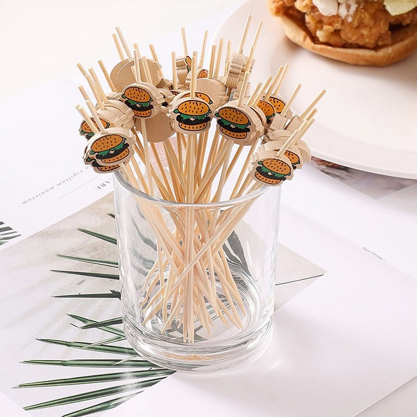 100Pcs Hamburger Garnish Bamboo Sticks Disposable Fruit Stick Snack ...