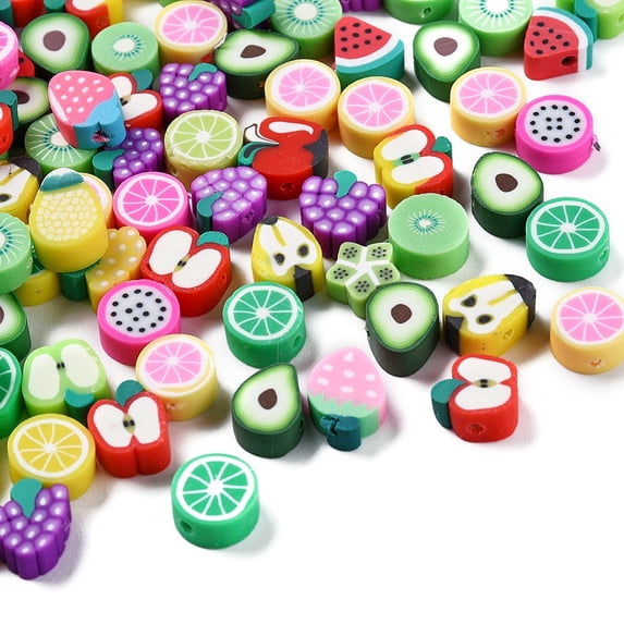 100Pcs Handmade Polymer Clay Fruit Theme Beads 1Roll Elastic Thread for ...