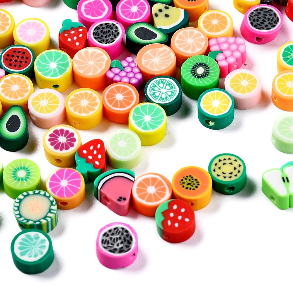 100Pcs Handmade Polymer Clay Fruit Theme Beads 1Roll Elastic Thread for ...