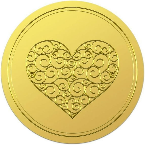 100Pcs Heart Gold Foil Stickers for Envelope Floral Heart Sticker Round ...